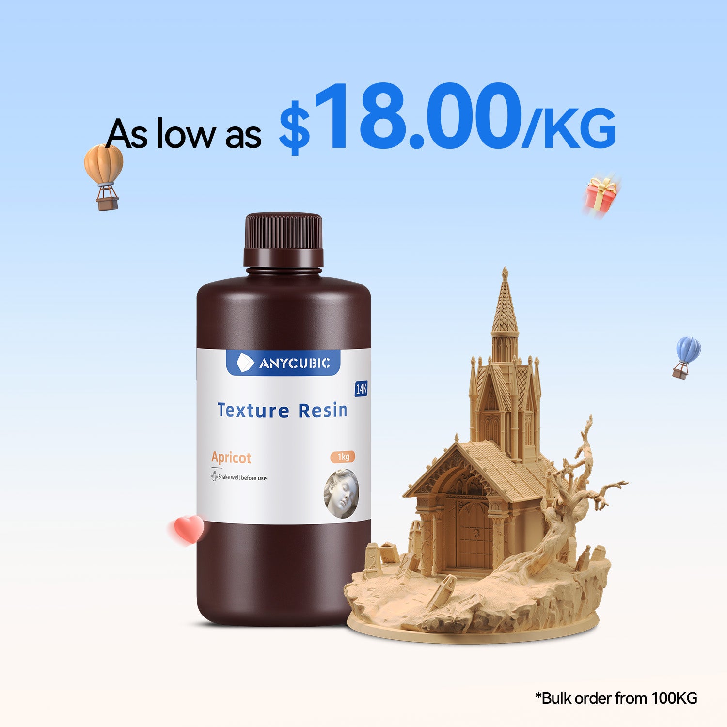 Multi Bottle Deals: Anycubic Texture Resin for 3D Prints from 10kg to 100kg